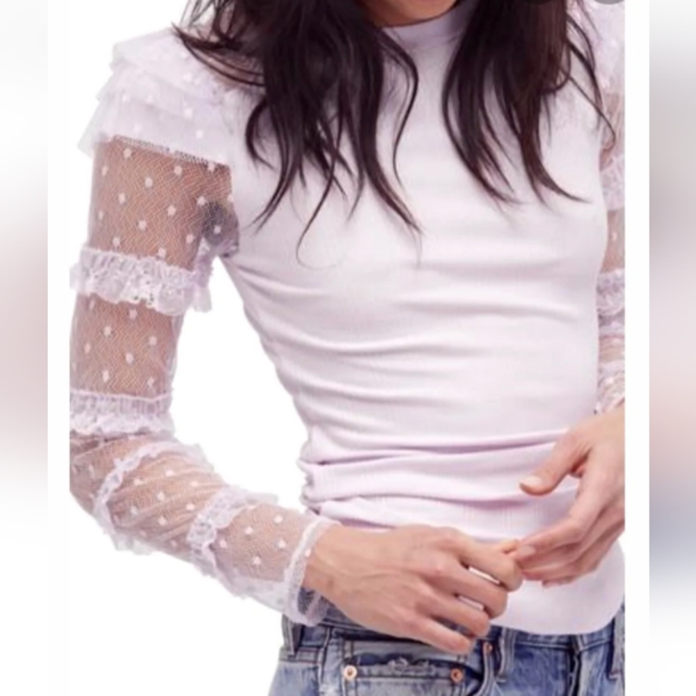 Free People Kiss Kiss Ruffle Lace Trim Lilac Blouse - Gem